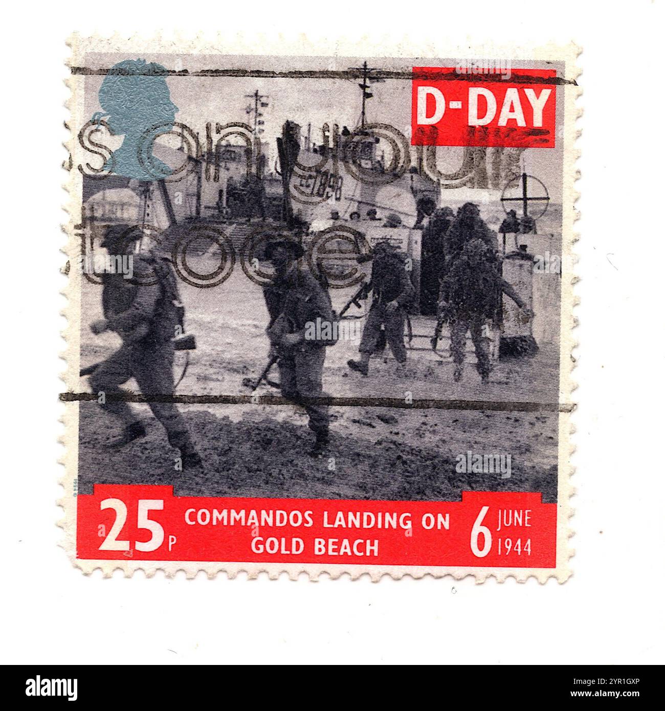 A vintage postage stamp from Great Britain featuring the events of D ...