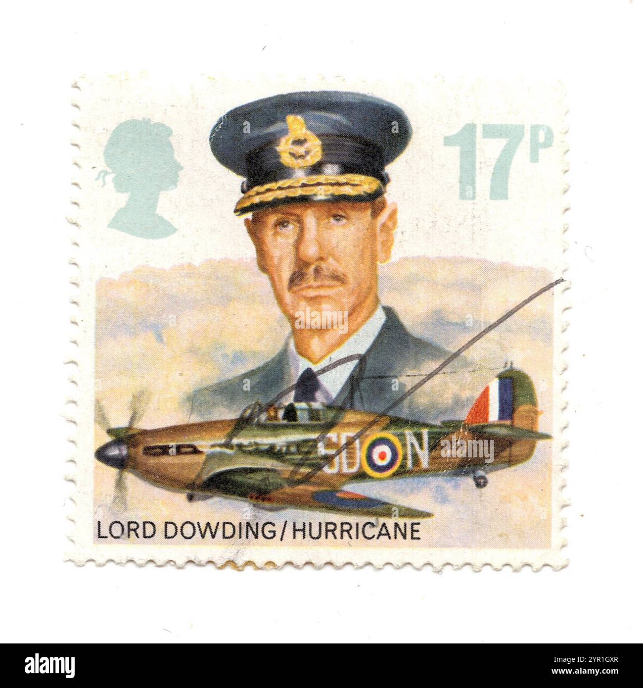 A vintage RAF postage stamp from Great Britain featuring Lord Dowding ...