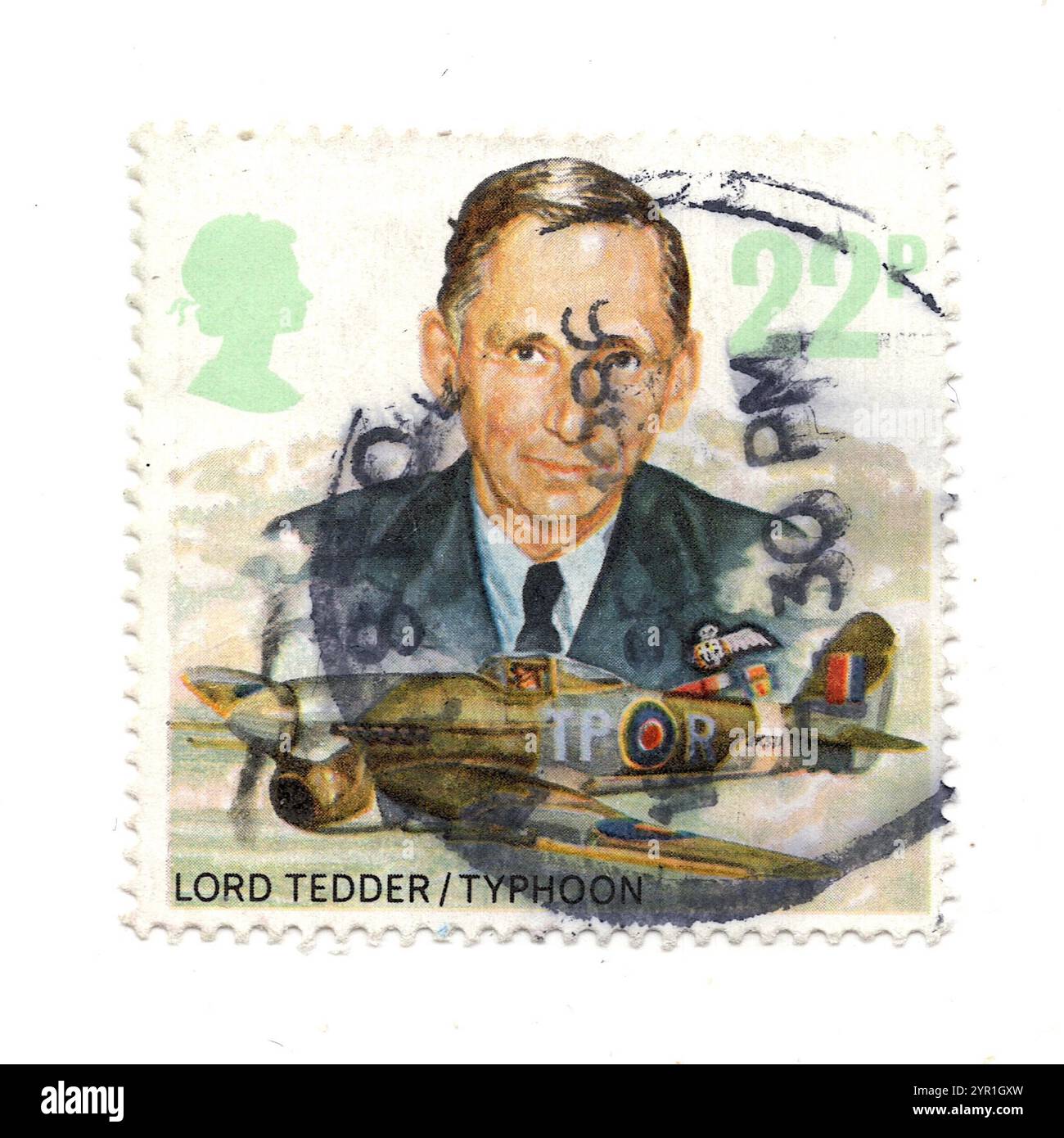 A vintage RAF postage stamp from Great Britain featuring Lord Tedder ...