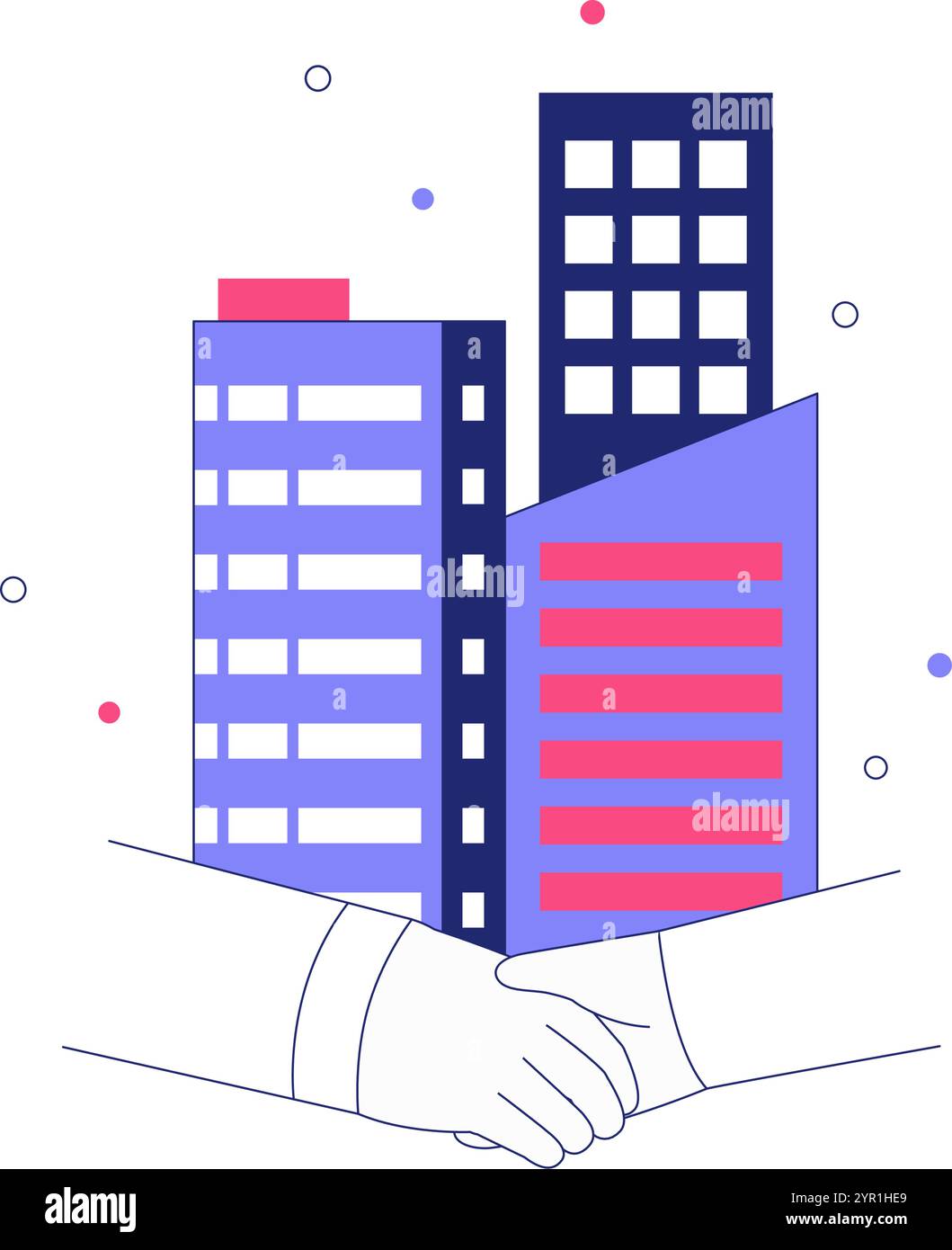 Business Handshake With Modern City Buildings In Flat Vector ...