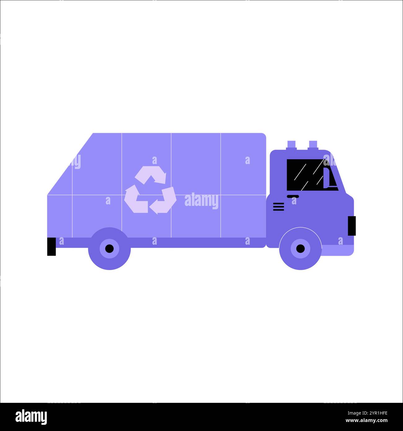 Recycling Truck Side View In Flat Vector Illustration Symbolizing Waste ...