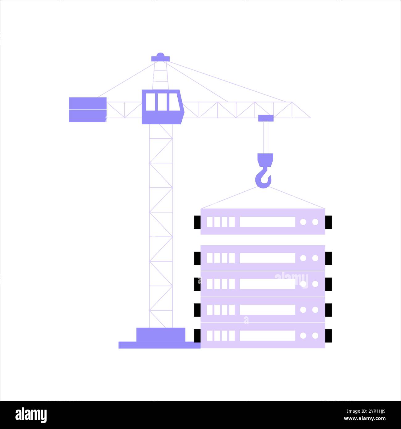 Construction Crane And Server Stack In Flat Vector Illustration ...