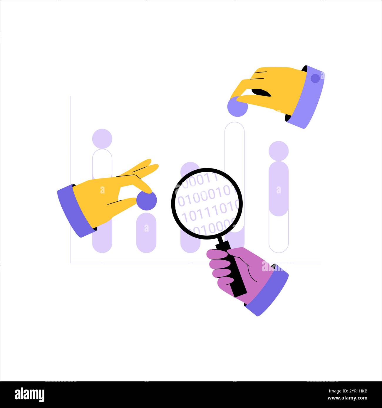 Hands Analyzing Data Through Magnifying Glass In Flat Vector ...