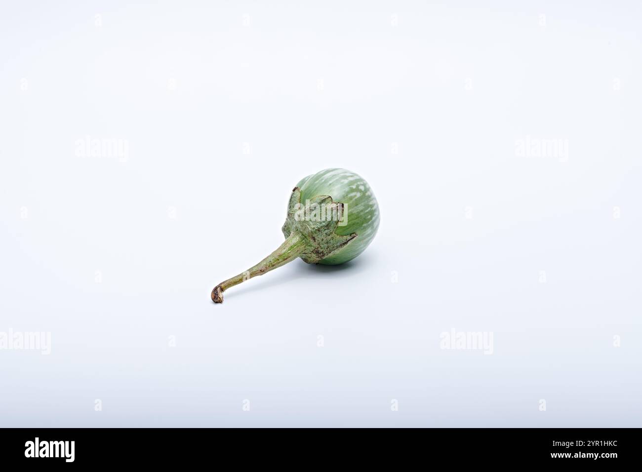 Healthy green round mini eggplant vegetable photographed with white ...