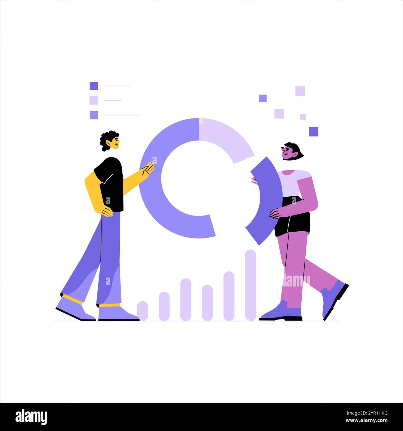Two Business Professionals Collaborating On Data Analysis With Pie ...
