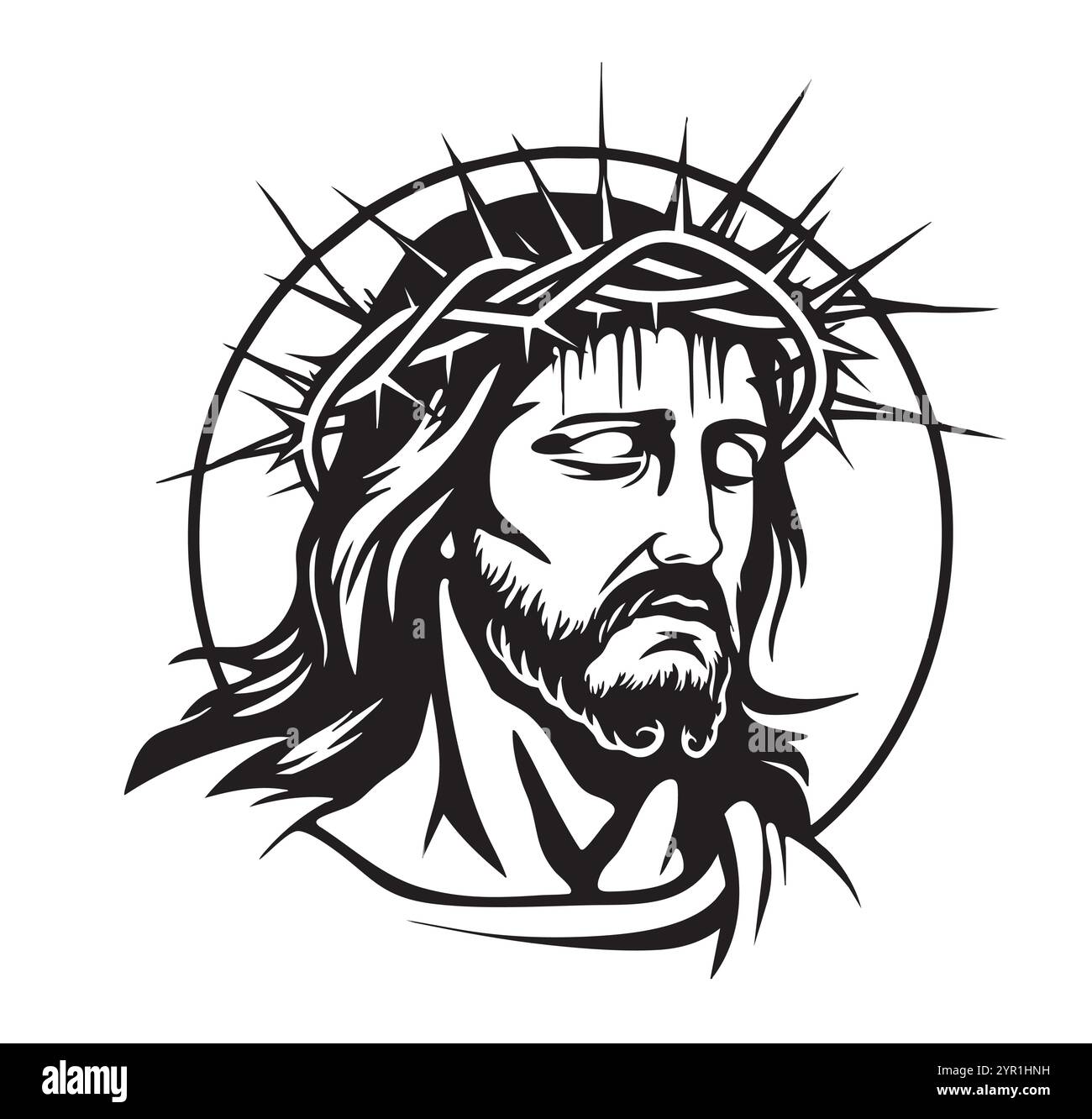 Jesus Christ Face Silhouette Isolated On White Background. Minimal Vector illustration Stock ...