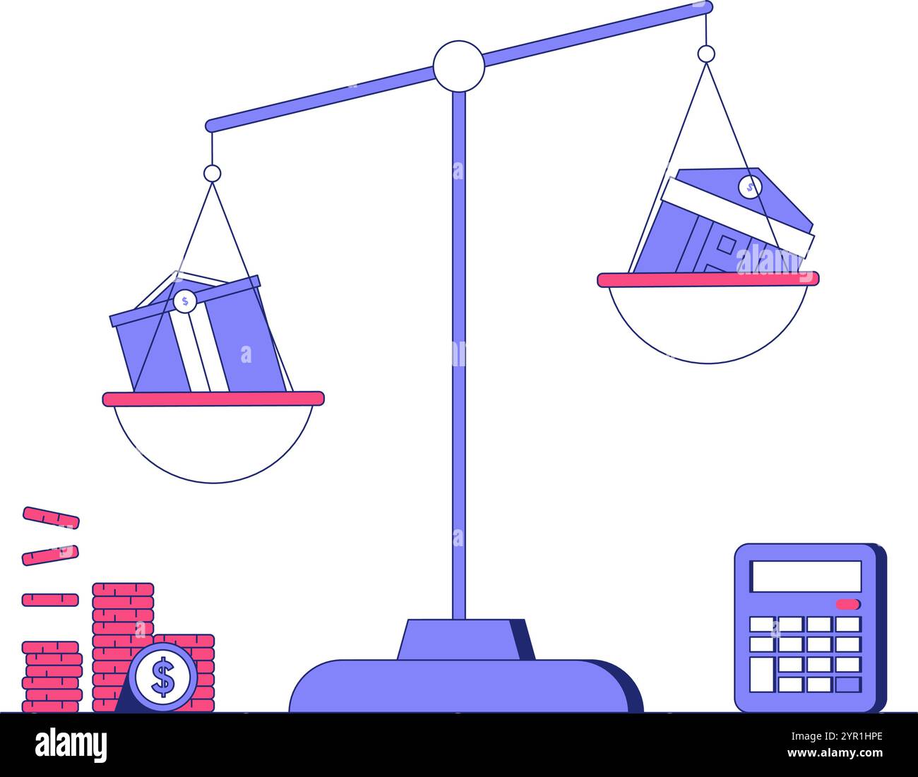 Balance Scale With Coins And Credit Cards In Flat Vector Illustration ...