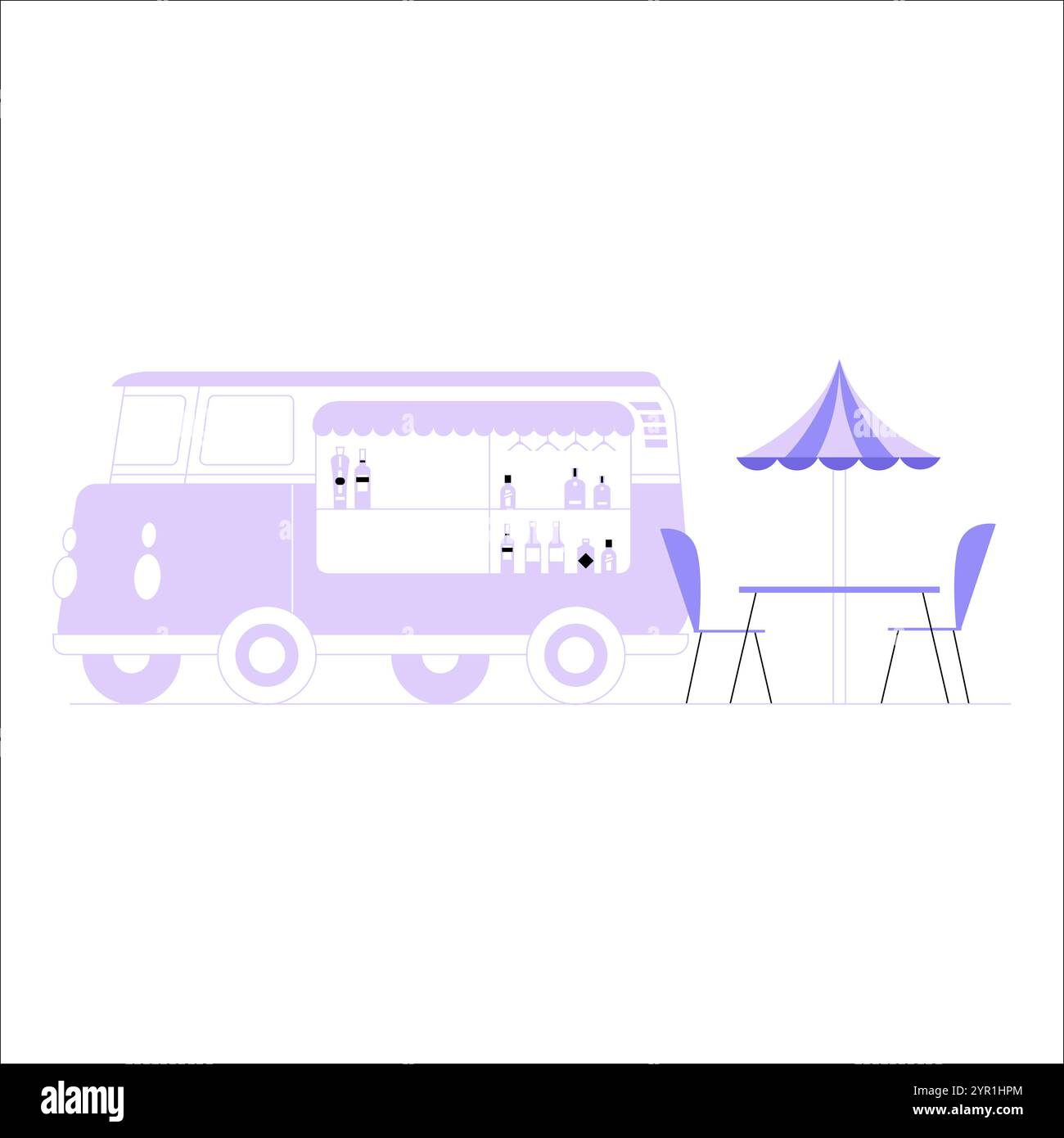 Empty Food Truck And Outdoor Table In Flat Vector Illustration ...