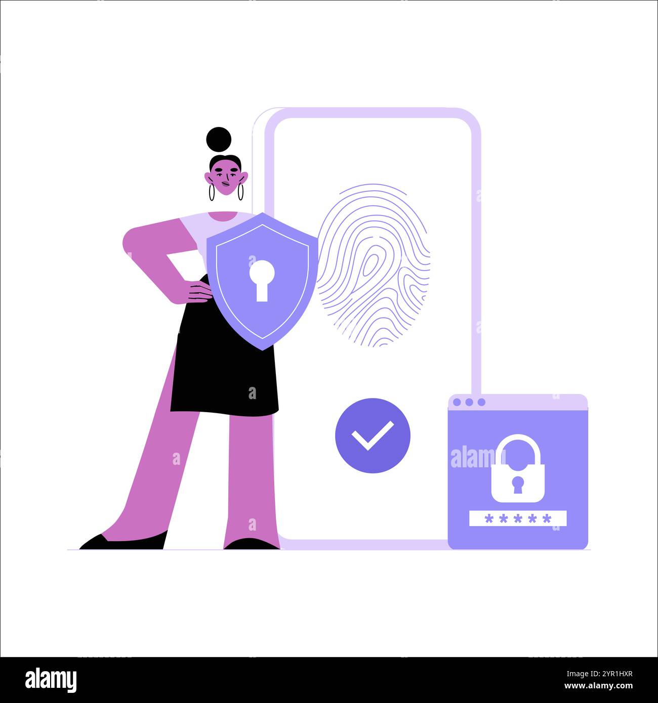 Fingerprint Authentication With Female Character In Flat Vector Illustration Symbolizing Secure ...