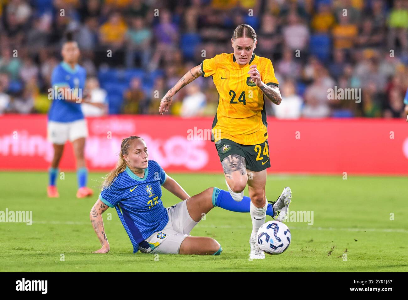 Gold Coast, Australia. 01st Dec, 2024. Matildas Daniela Galic beats ...