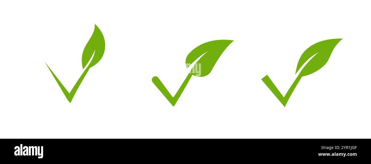 Green leaf with a check mark for eco-friendly and organic themes Stock ...
