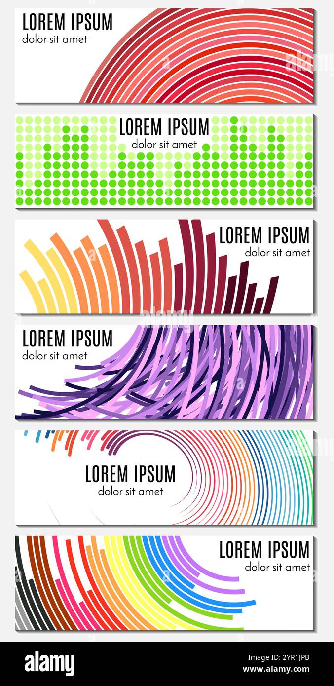 Set of six colorful abstract header banners with curved lines and place ...