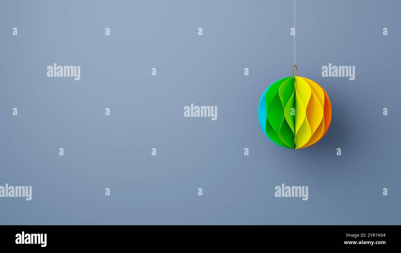 3D render of a rainbow colored Christmas paper ball, Merry Christmas ...