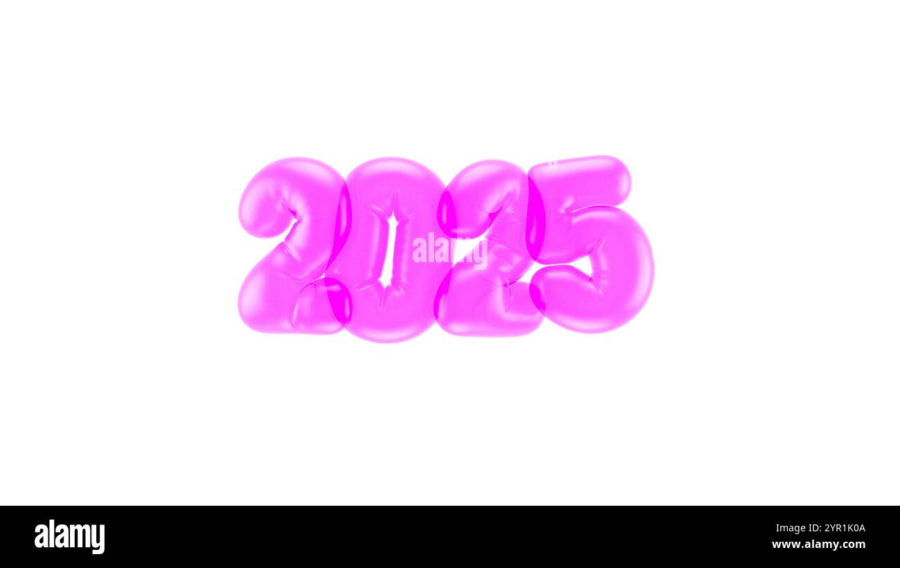 3D illustration of 2025 New Year numbers in the form pink transparent ...