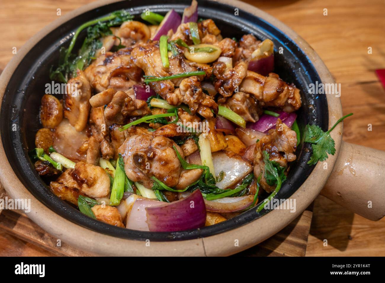 Chinese Clay Pot Braised Chicken with Garlic, Onion, and Herbs Stock ...