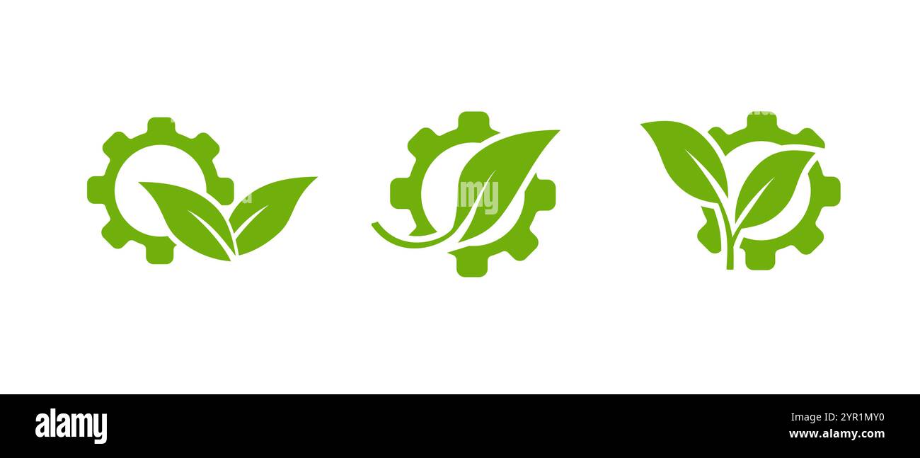 Green gear with a leaf symbolizing sustainability and eco consciousness ...