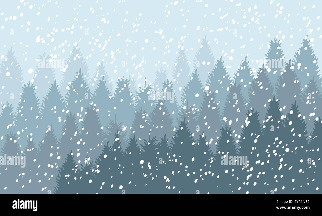 Winter Snowy Woodland Landscape with falling snow. Winter background ...