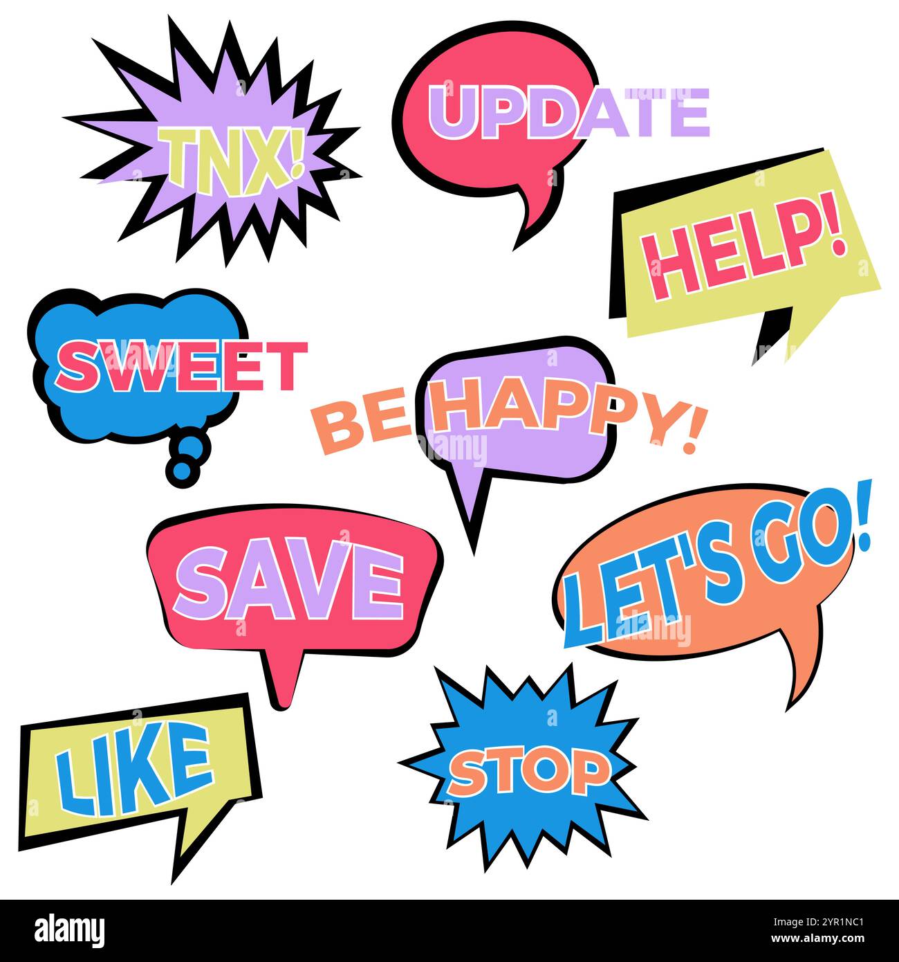 Set of nine cartoon comic balloon speech bubbles in flat style ...