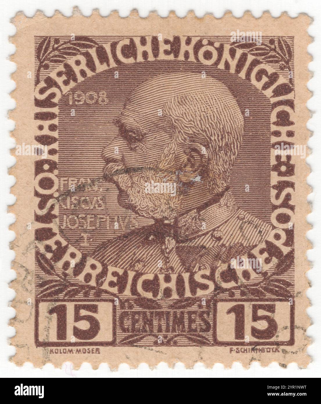 AUSTRIAN POST OFFICE IN CRETE — 1908 July 15: 15 centime brown on buff ...