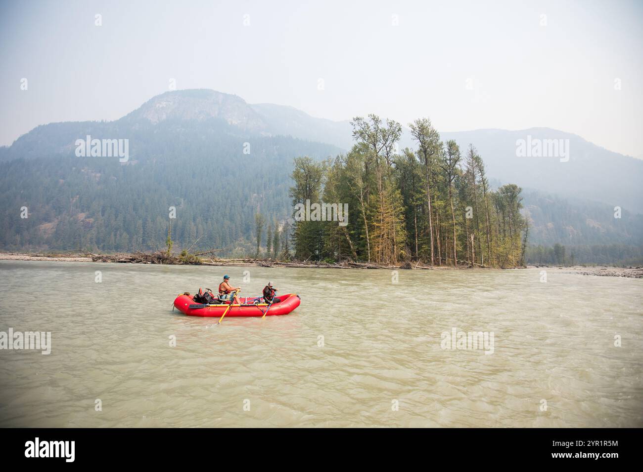 Men on raft on the Squamish River, British Columbia, Canada Stock Photo ...