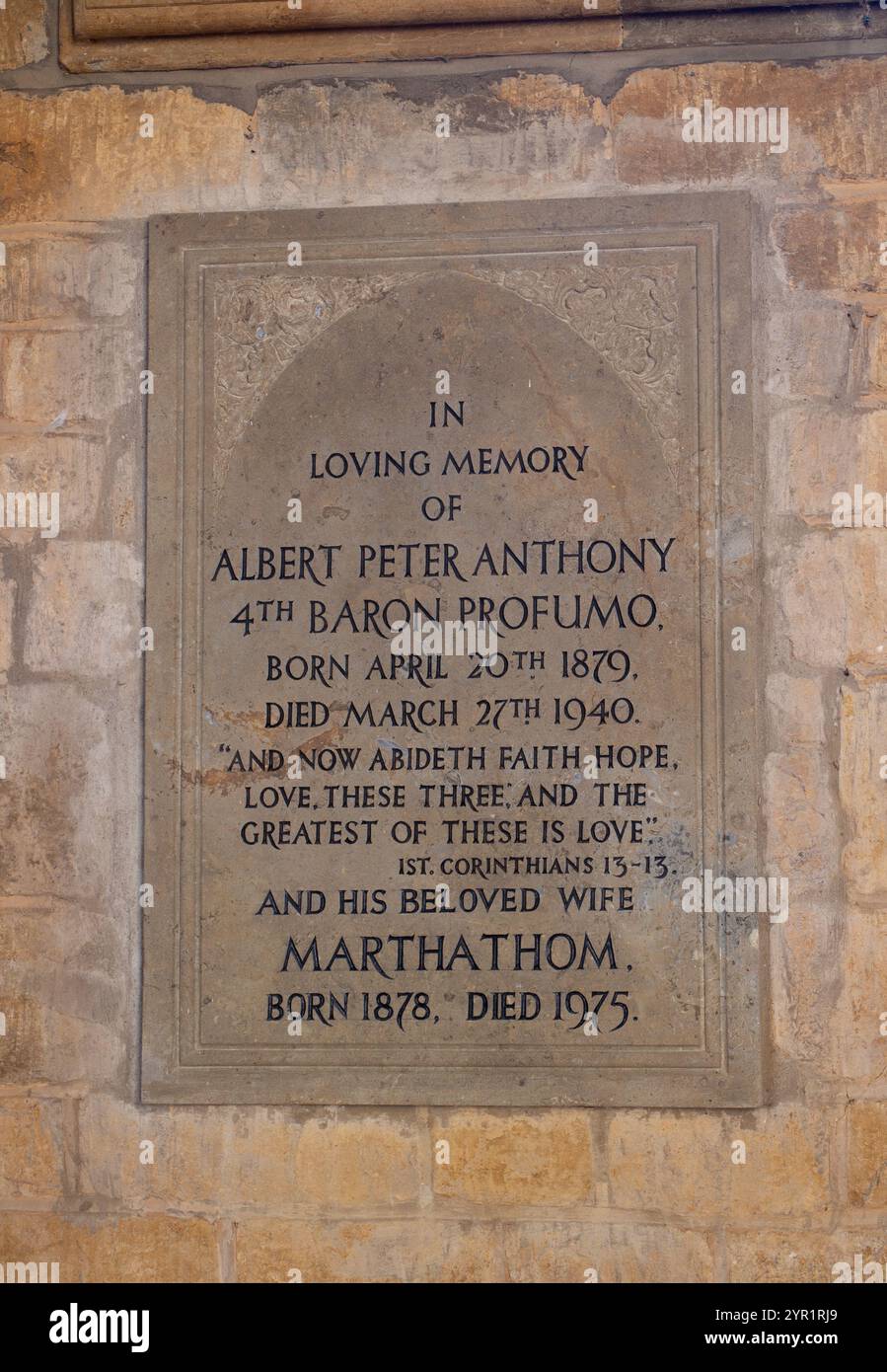 Albert 4th Baron Profumo memorial, St. John the Baptist Church, Avon ...