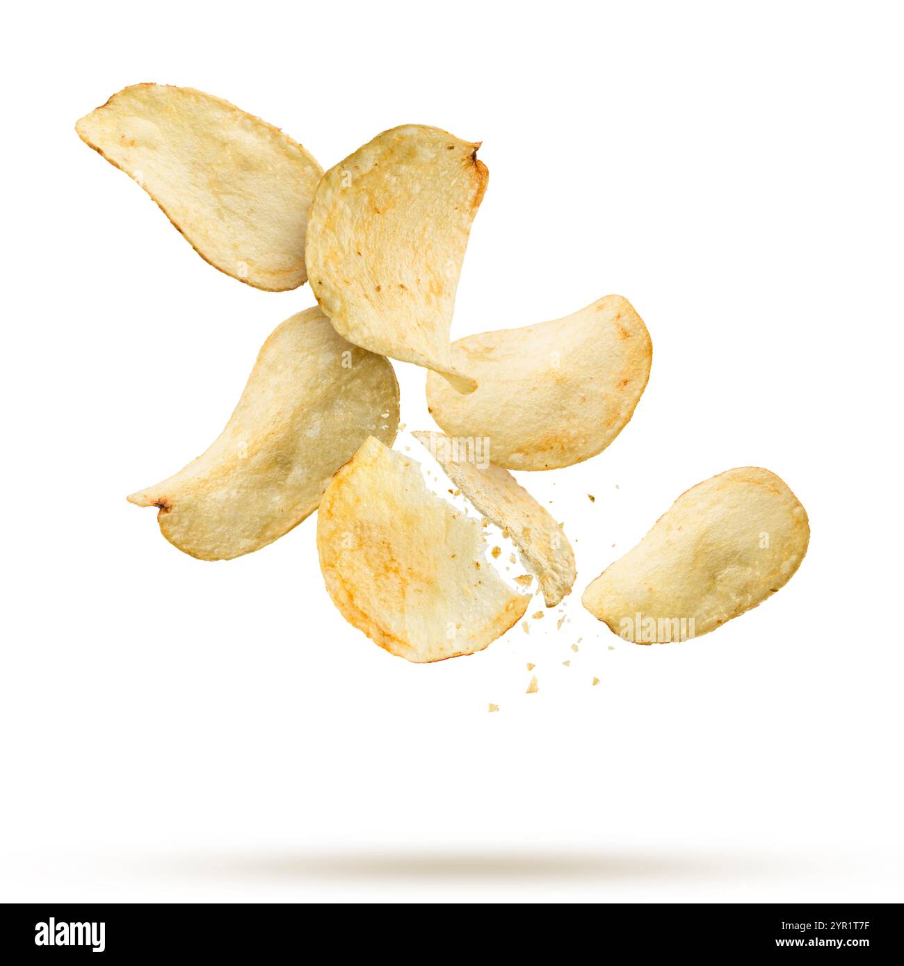Potato chips flying with crumbs, isolated on white background Stock ...