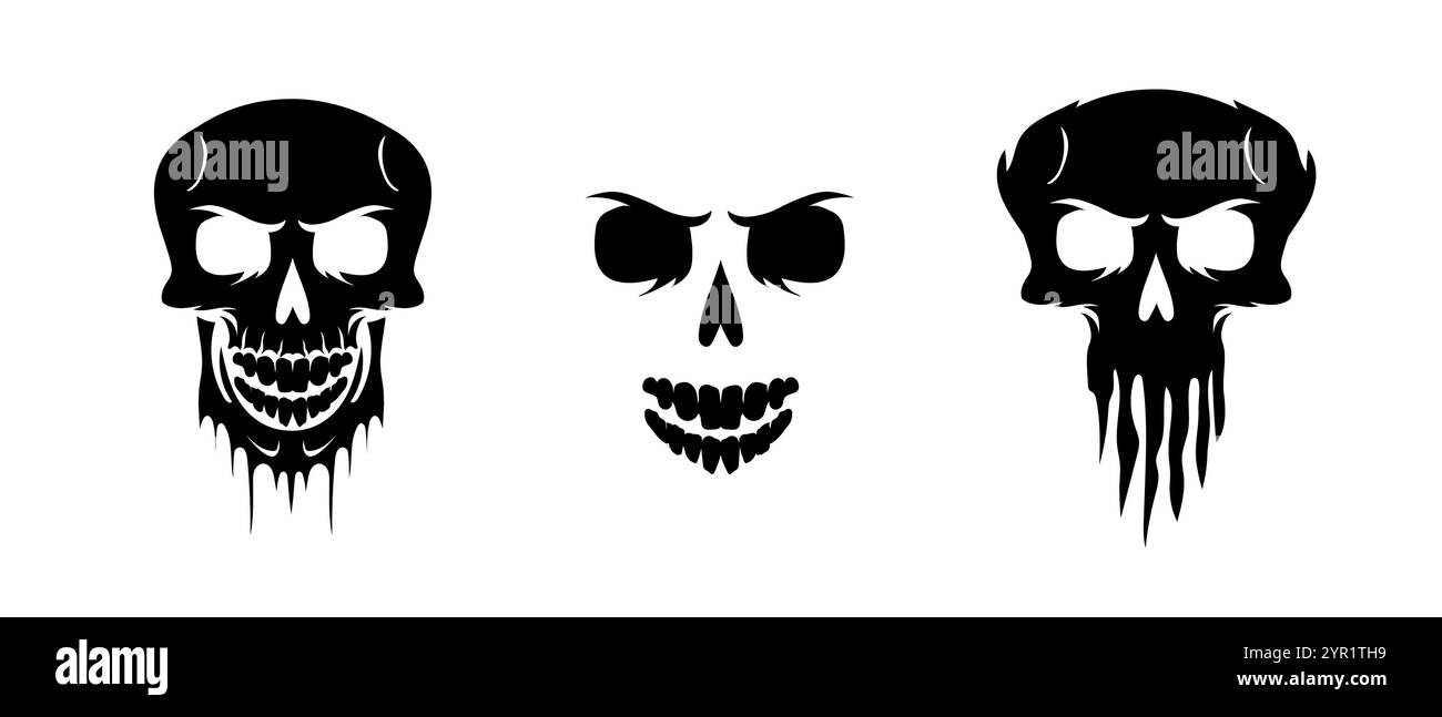 Silhouette of a devilish skull with horns for horror and Gothic art ...