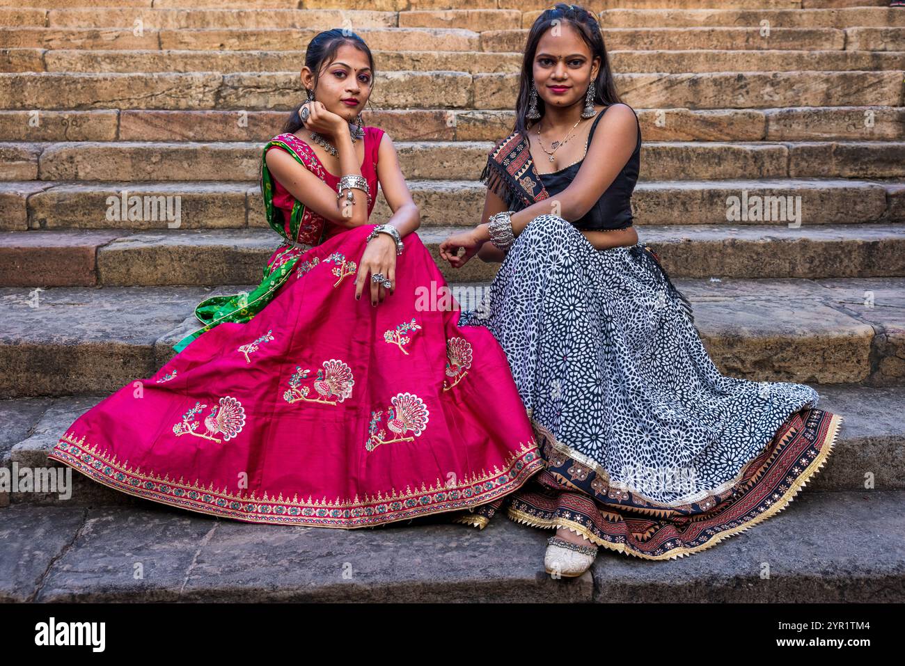 Two young women in traditional clothes, Gujarat, India Stock Photo - Alamy