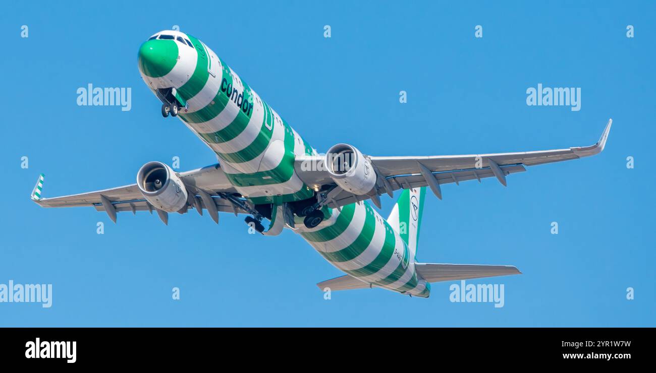 Condor airline Airbus A321 airliner taking off at Gran Canaria airport ...