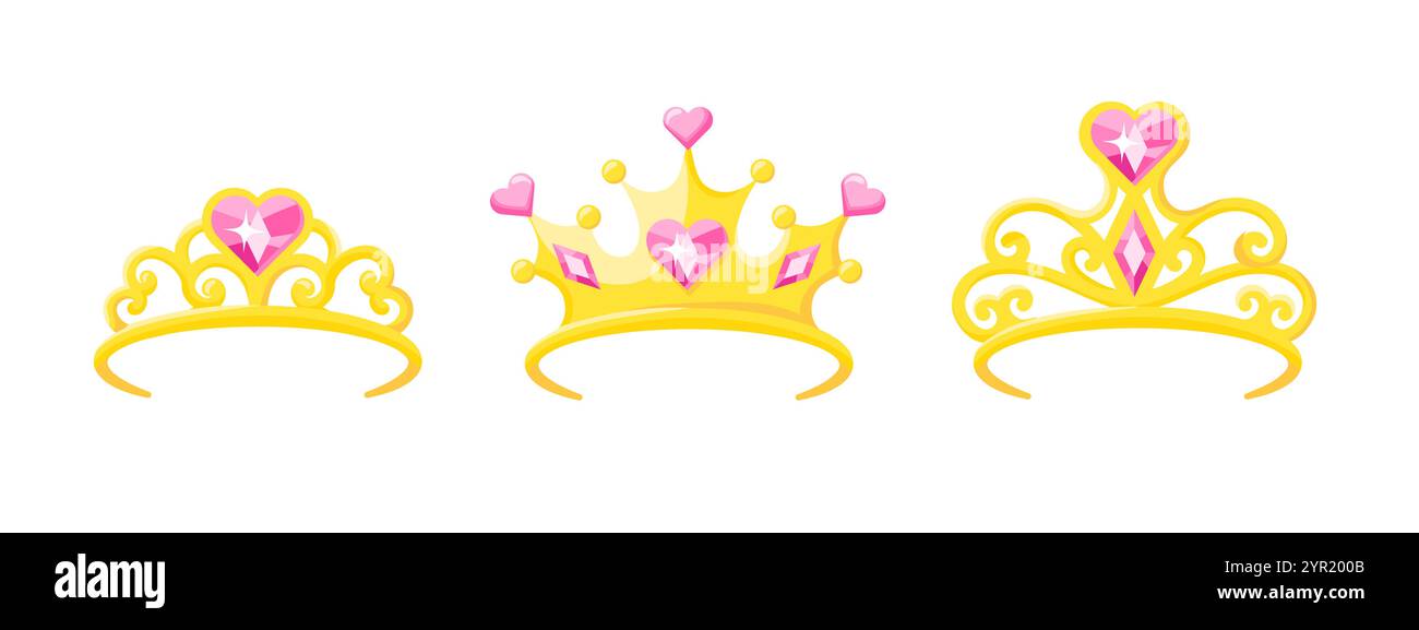 Golden tiara with diamonds and hearts for royal and fairytale themes ...