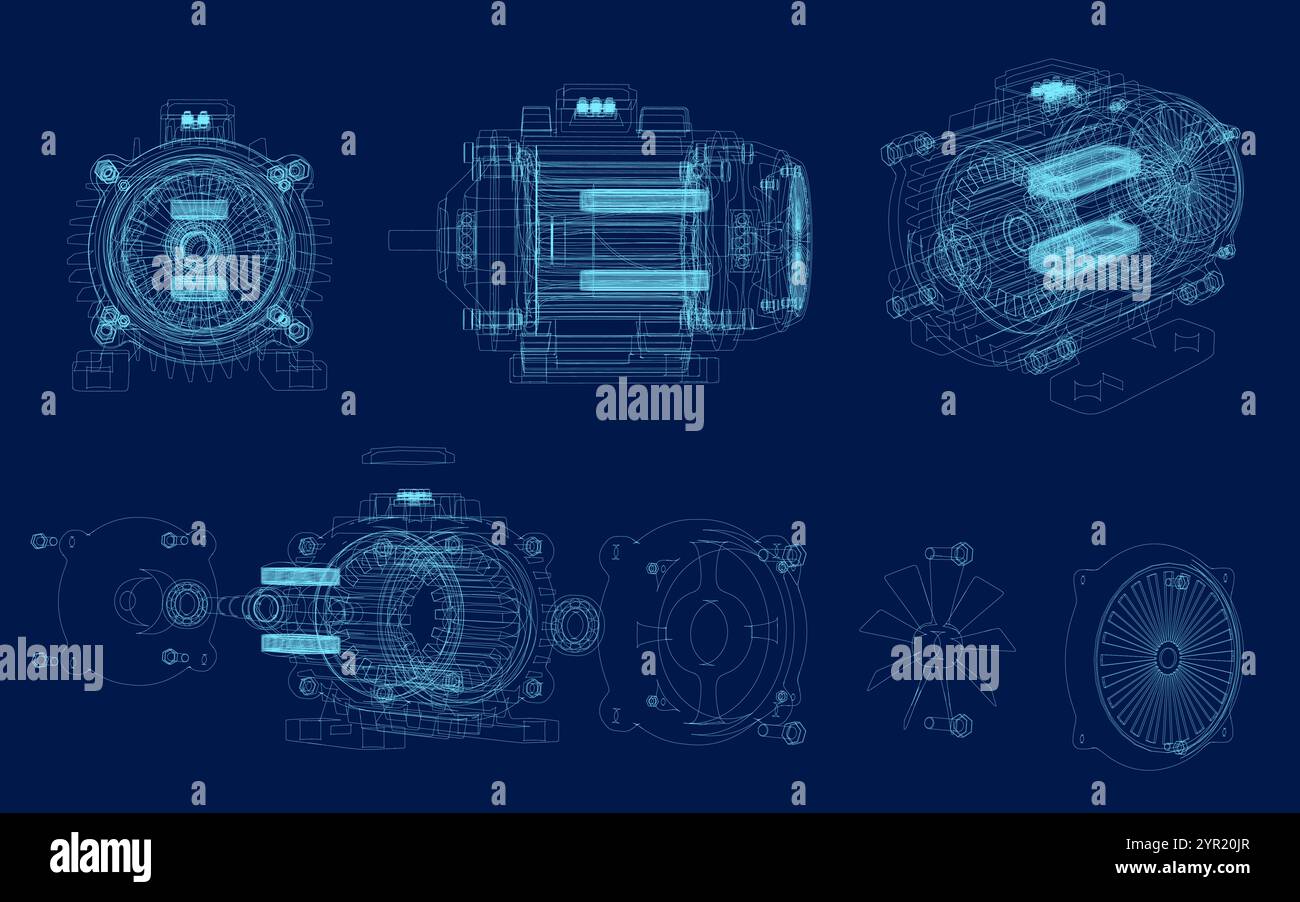 Electric generator motor wireframe. Vector illustration 3d isometric ...