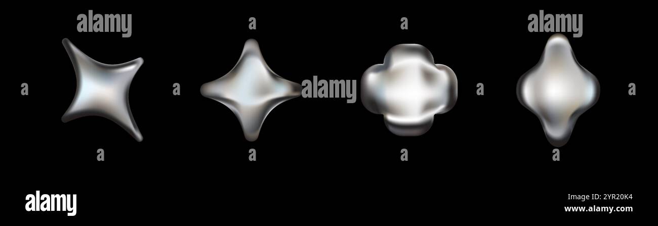 Retro chrome figures with crowns and stars in liquid form Stock Vector ...