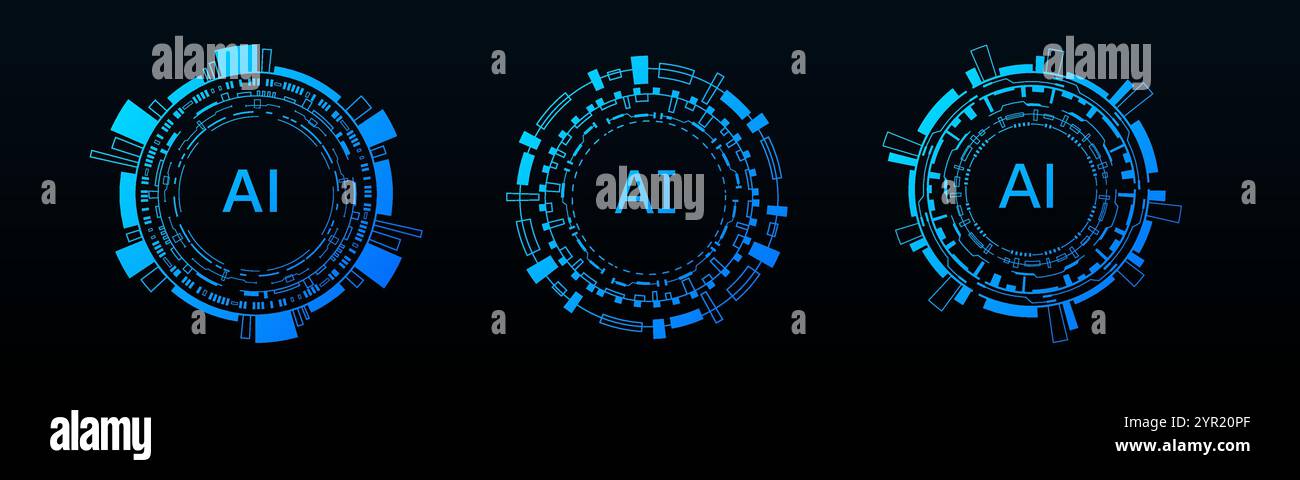 Circular HUD design with neon blue effects for sci fi themes Stock ...
