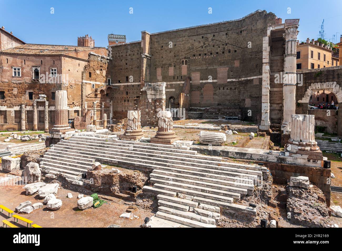 Historic ruins of the Temple of Mars Ultor in Rome with ancient stone ...