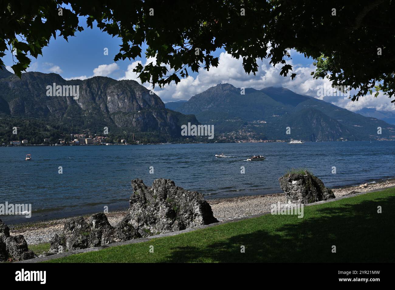 Scenic View of Lake Como Promenade with Mountains and Trees Stock Photo ...