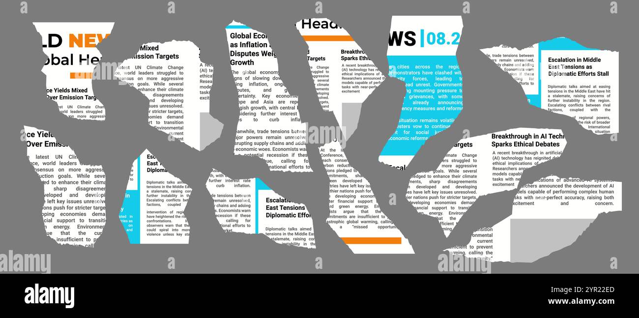 Colorful newspaper clippings collage with modern headlines and text ...