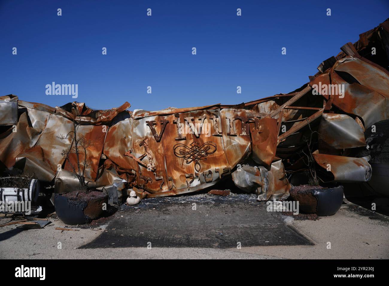 A burned-out structure from Hezbollah rockets is seen in the ...