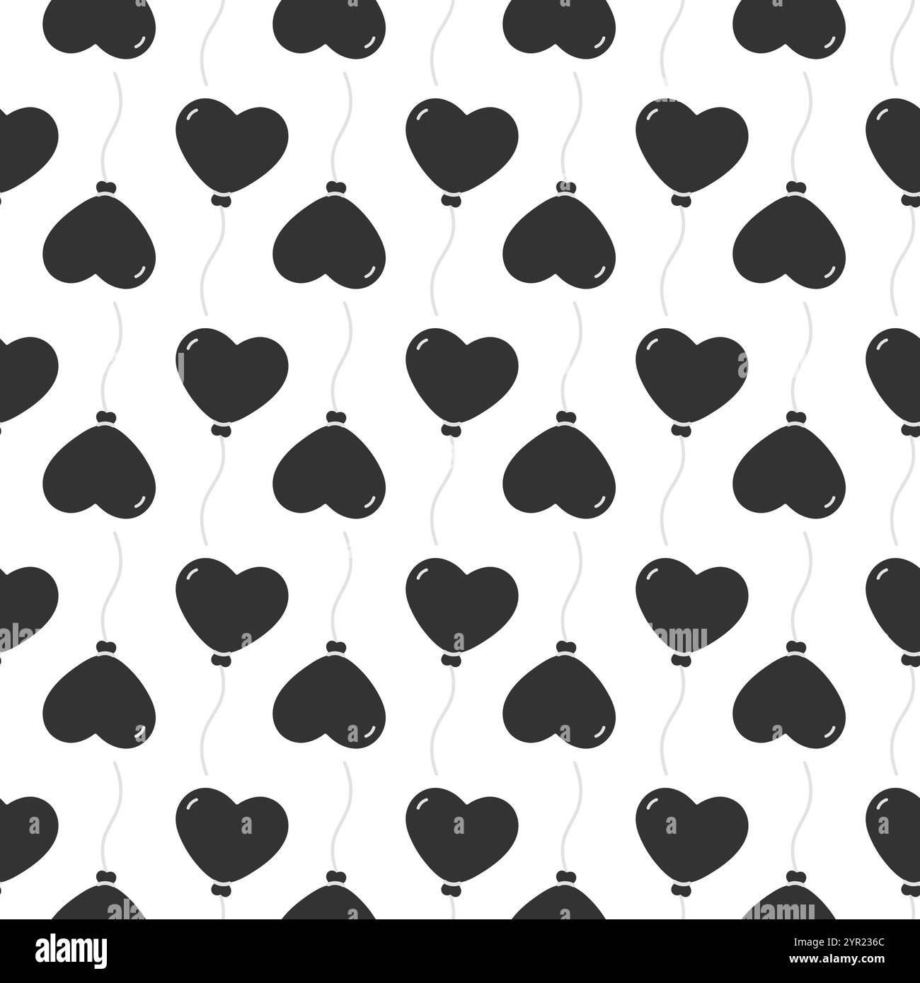 Black Heart shape balloon on string Seamless pattern in dark shades ...