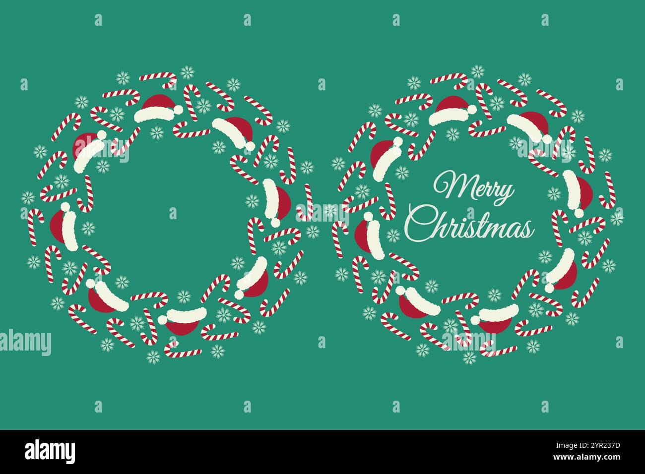 Santa caps, Striped Candy cane and snowflakes and Merry Christmas ...