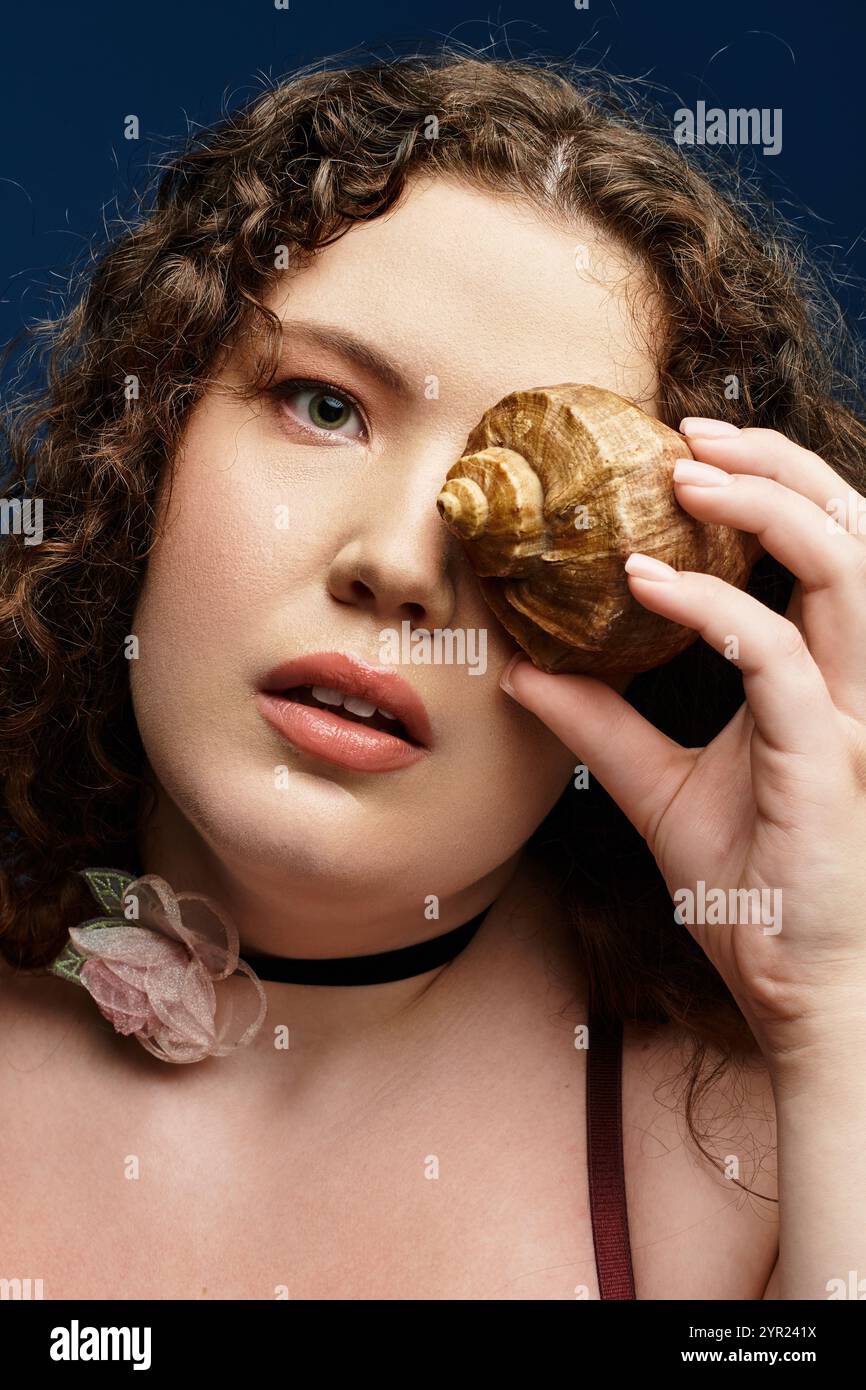 Beautiful young woman creating an artistic expression using a shell in ...