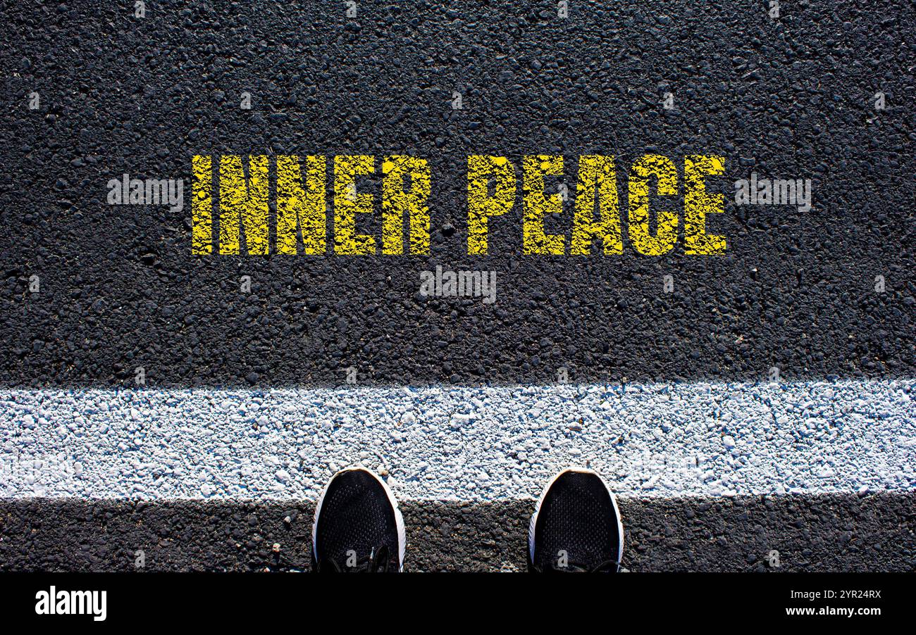 Inner peace message written on asphalt road. Conceptual inner peace ...