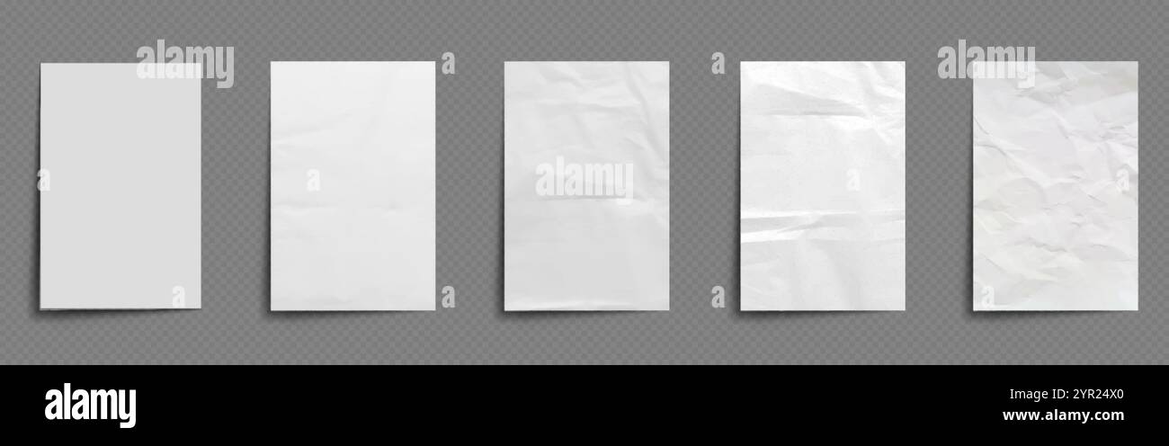 White paper sheet with wrinkle effect vector. Rough old note page with ...