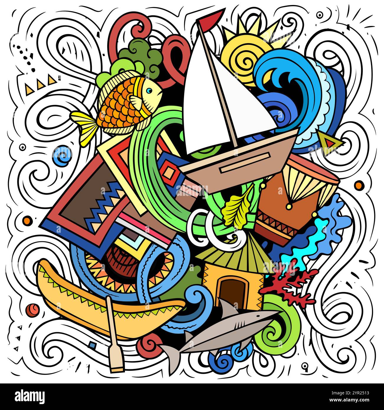 Vector funny doodle illustration with Belize theme. Colorful design ...