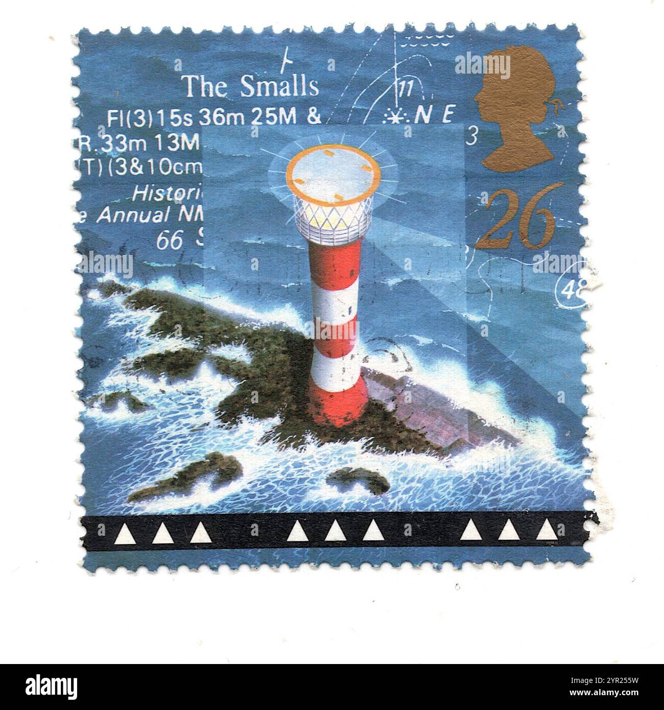 A vintage postage stamp from Great Britain featuring The Smalls lighthouse Stock Photo - Alamy
