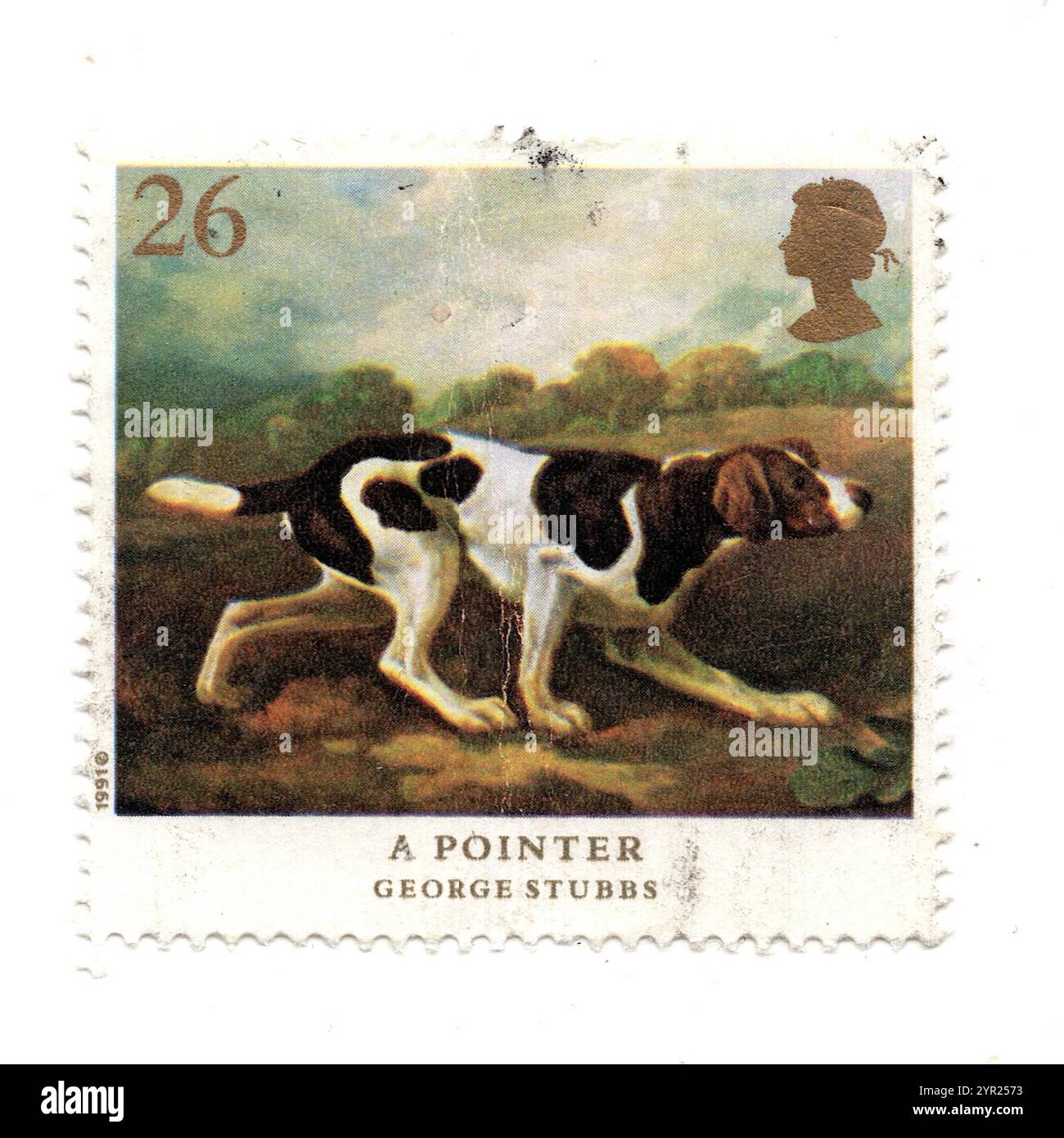 A vintage postage stamp from Great Britain featuring the painting A ...