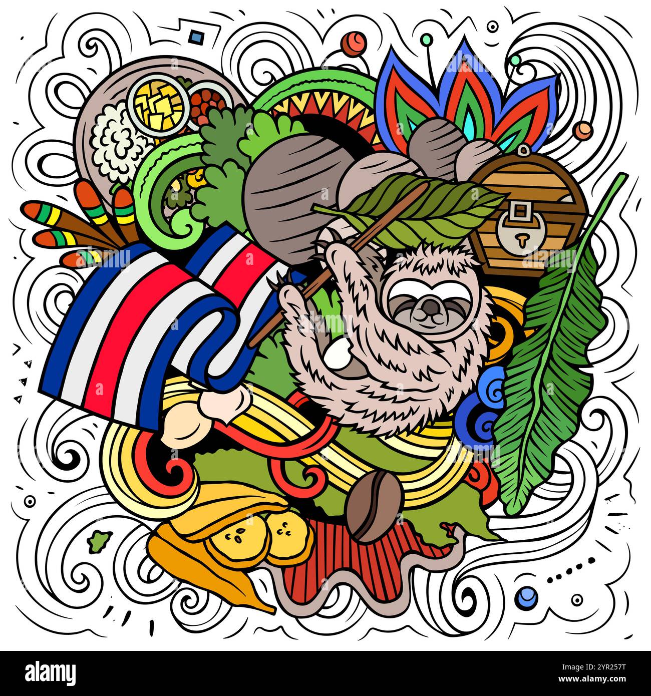 Vector funny doodle illustration with Costa Rica theme. Colorful design ...