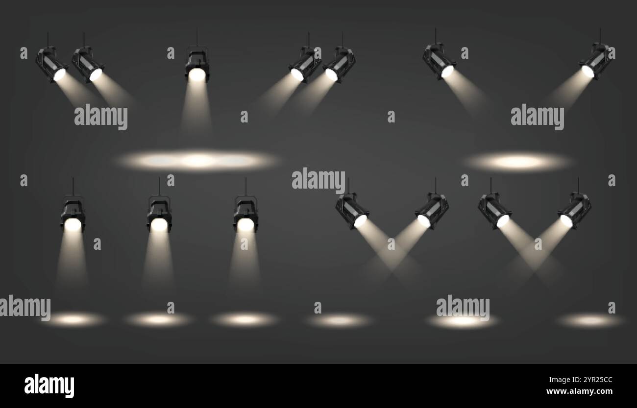 Professional stage spotlights with various beam configurations ...