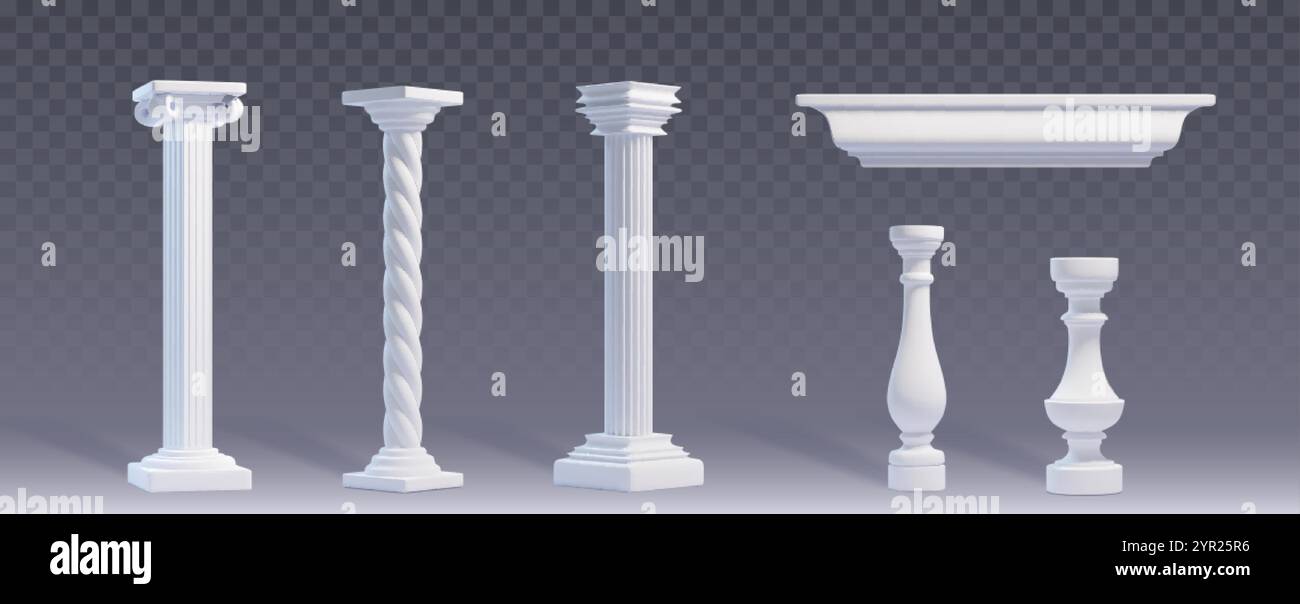 White marble pillars set isolated on transparent background. Vector ...