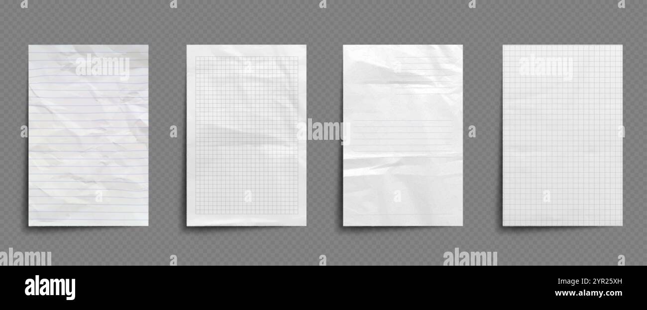 White notebook sheet. Old school paper with crumpled effect mockup ...