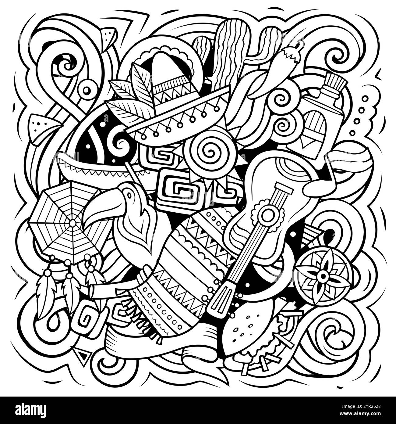 Latin America cartoon vector illustration. Sketchy detailed composition ...